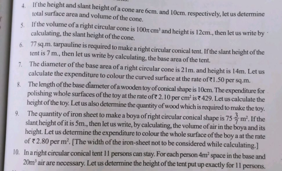 4. If the height and slant height of a cone | StudyX