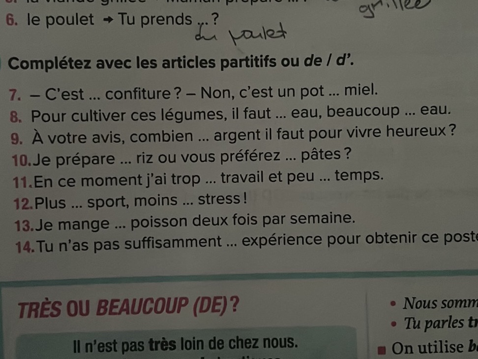 Complétez avec les articles partitifs ou de