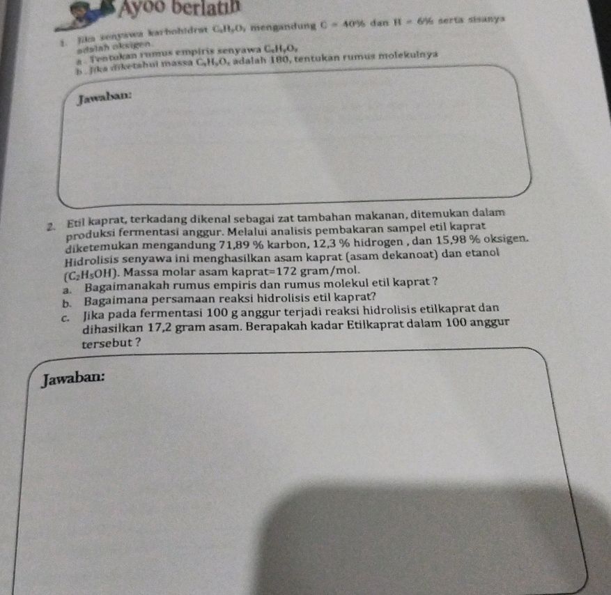 1. Jika senyawa karbohidrat $C_xH_yO_z$ | StudyX