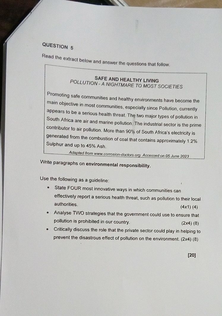 QUESTION 5 Read the extract below and answer | StudyX