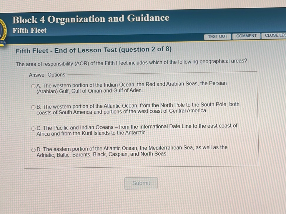 Fifth Fleet - End of Lesson Test (question 2 | StudyX
