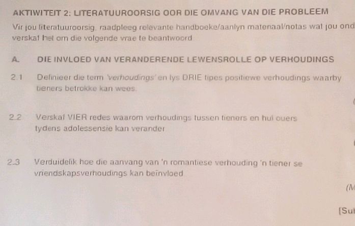 AKTIWITEIT 2: LITERATUUROORSIG OOR DIE | StudyX