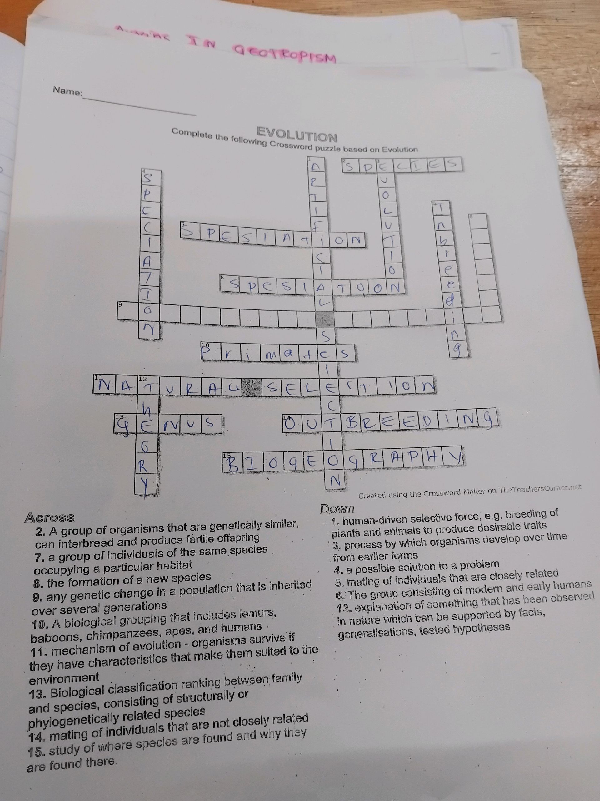 Complete the following Crossword puzzle | StudyX
