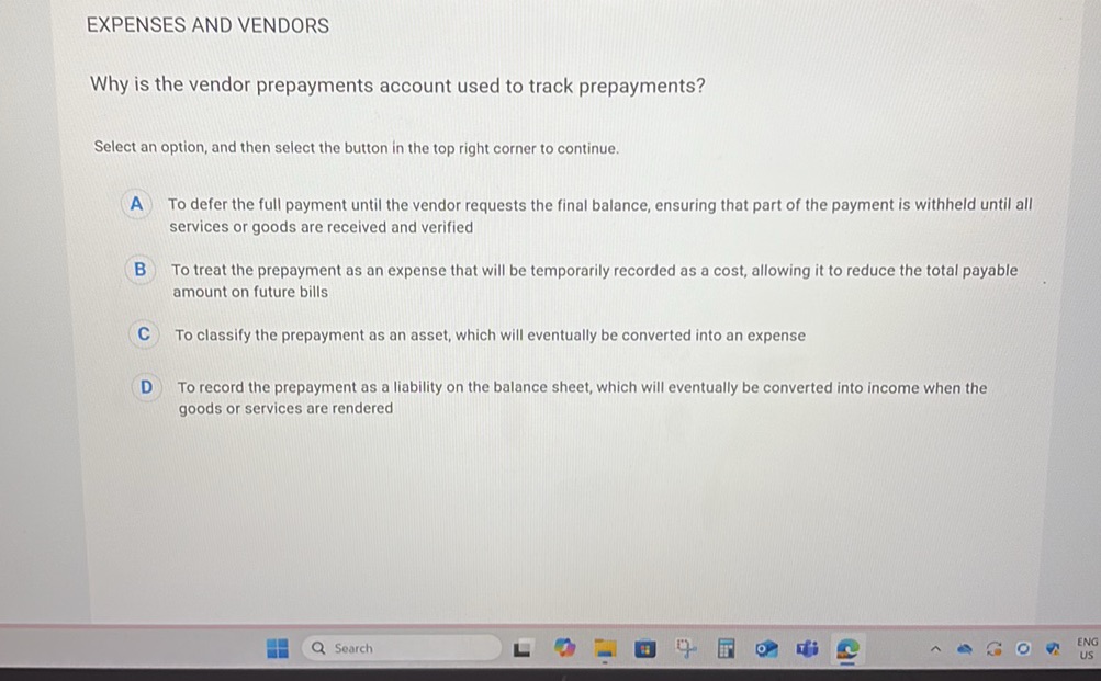Why is the vendor prepayments account used