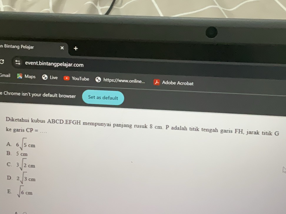 Diketahui kubus ABCDEFGH mempunyai panjang