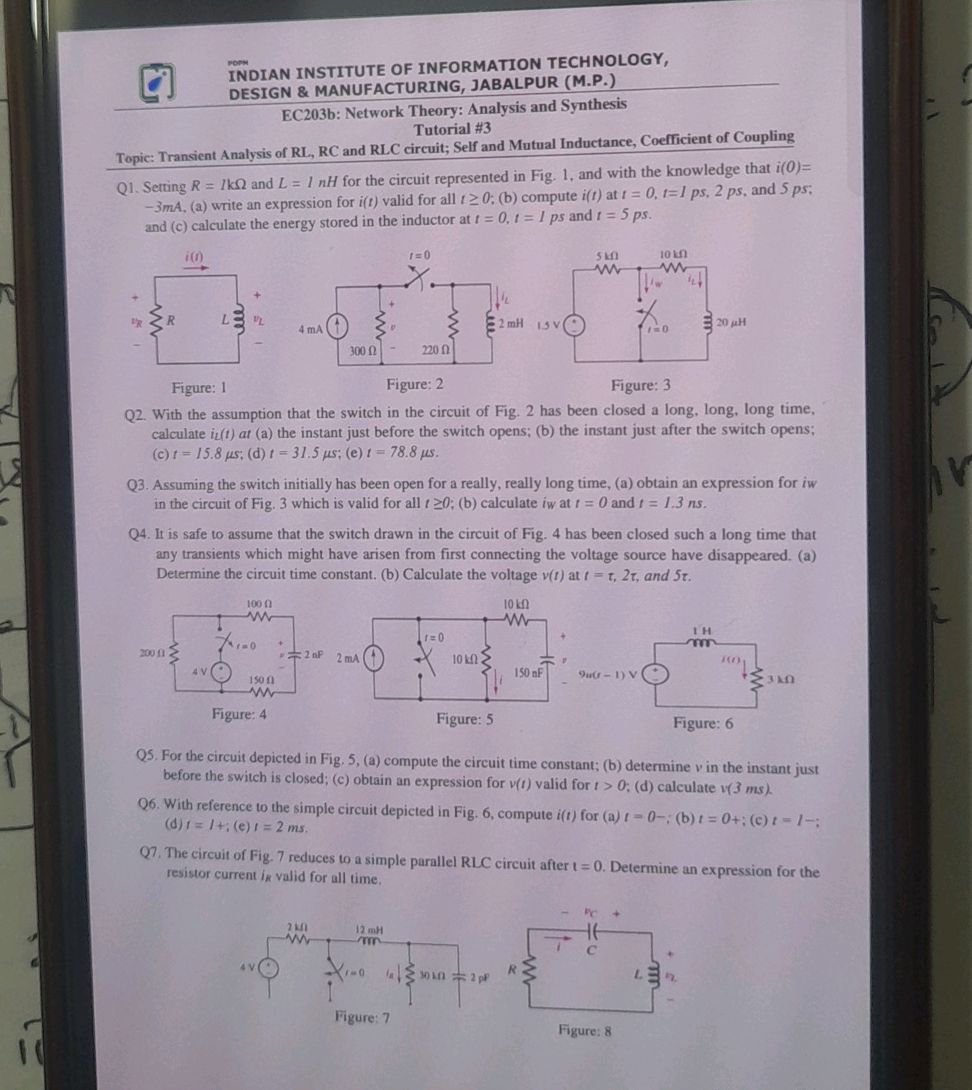 Topic: Transient Analysis of RL, RC and RLC | StudyX