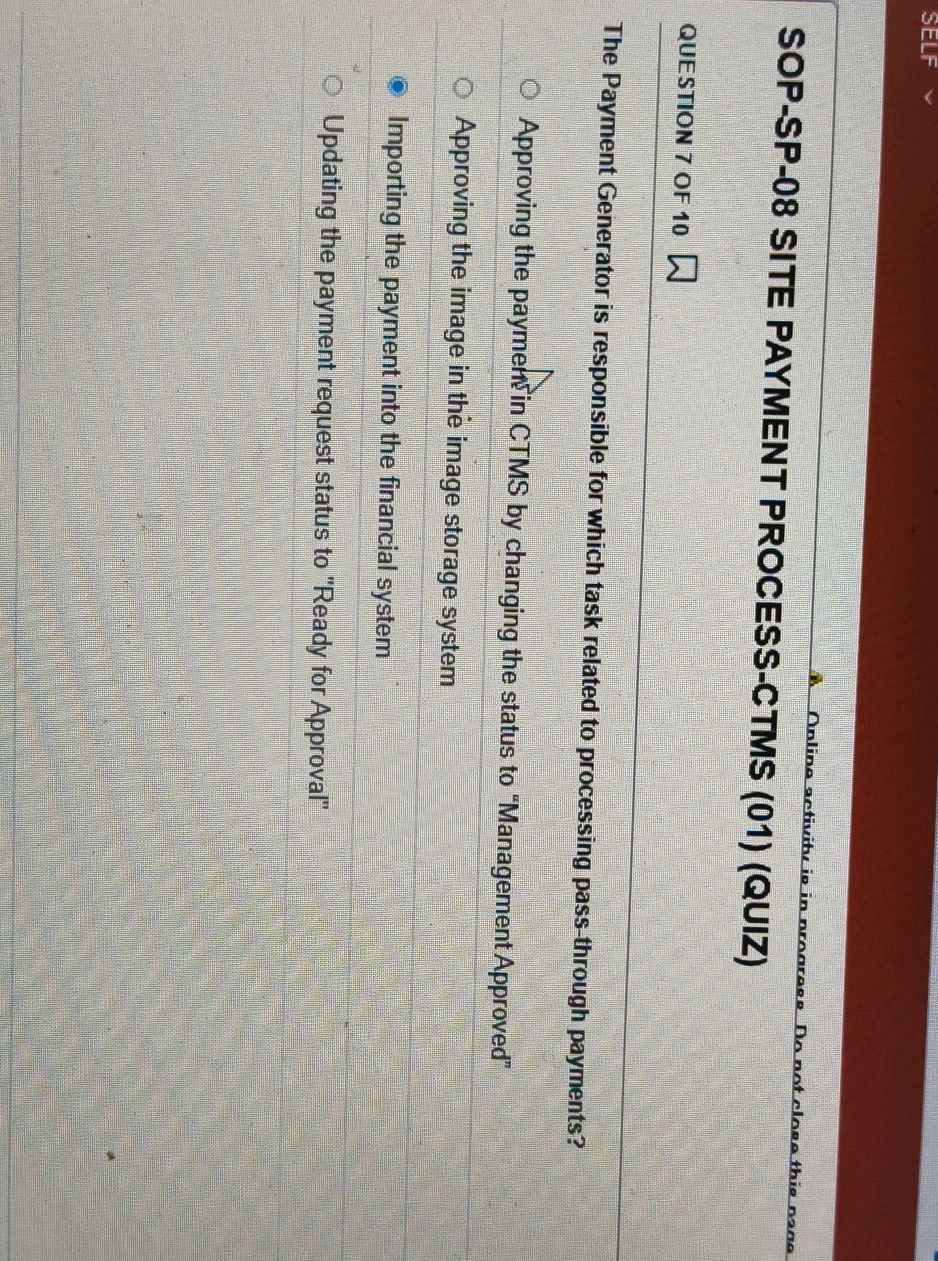 The Payment Generator is responsible for