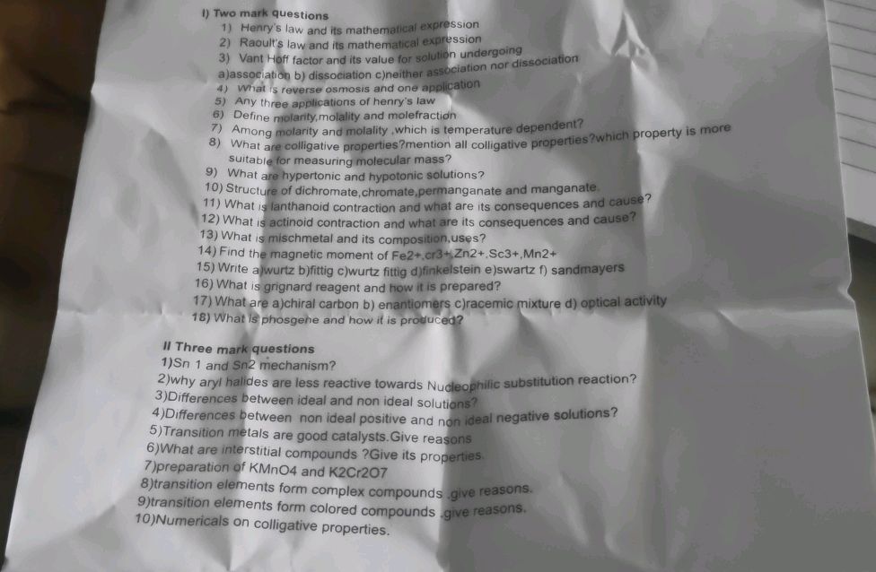 I) Two mark questions 1) Henry's law and its