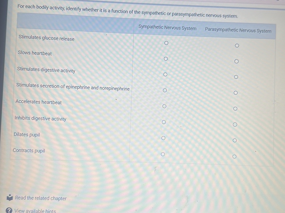 For each bodily activity, identify whether | StudyX