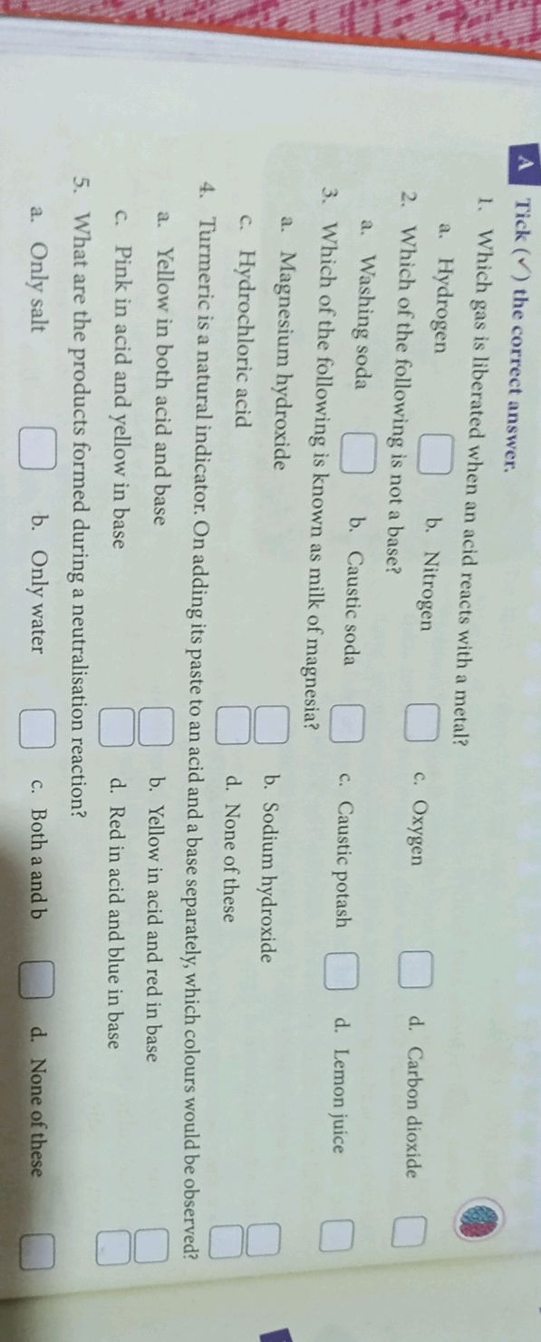 Which gas is liberated when an acid reacts