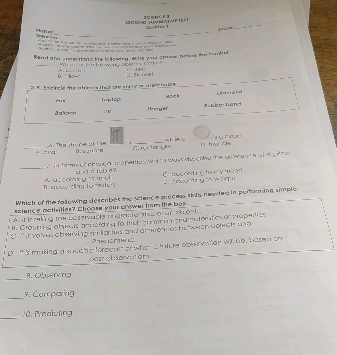 1. Which of the following objects is hard? | StudyX