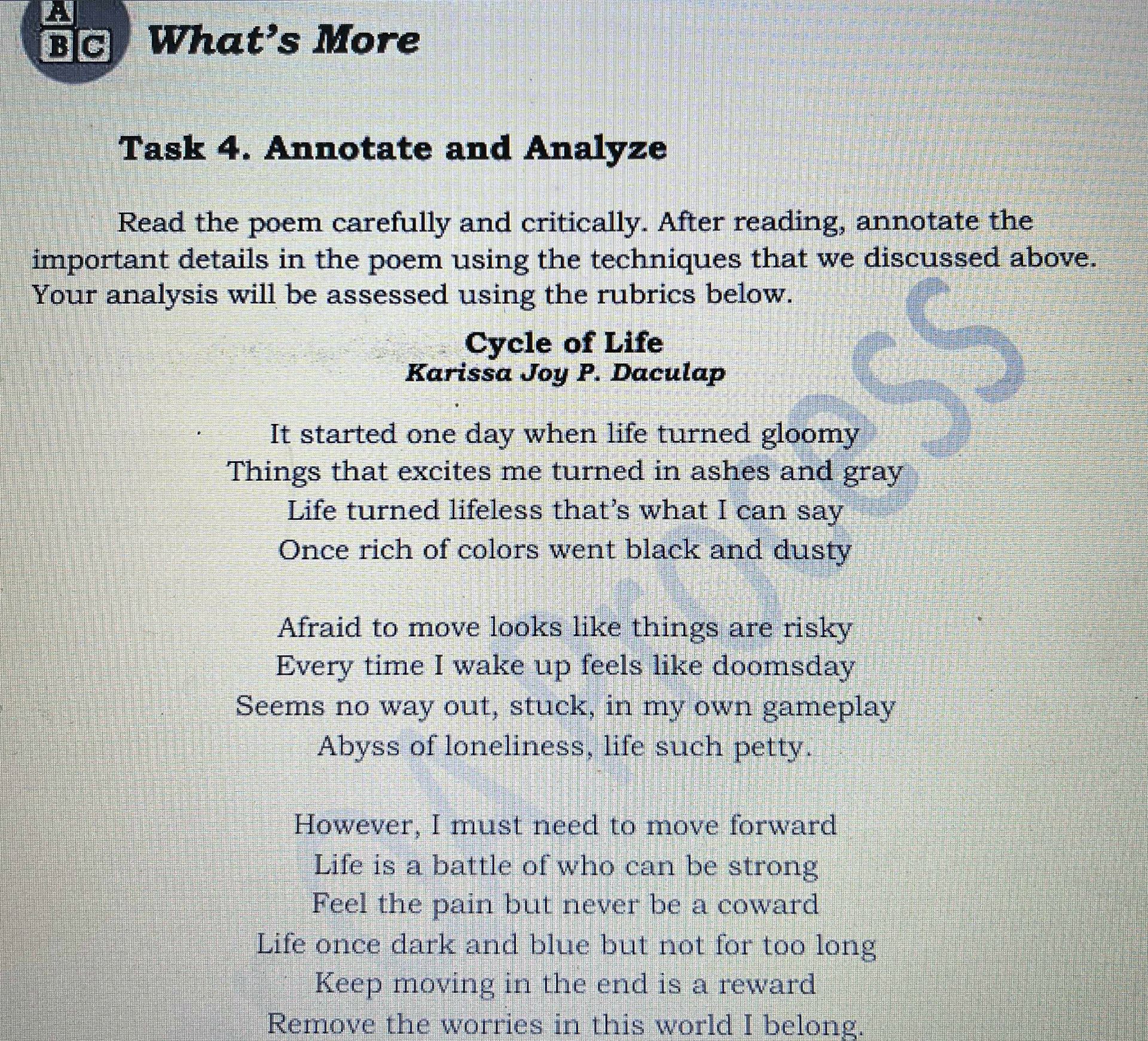 Task 4. Annotate and Analyze Read the poem