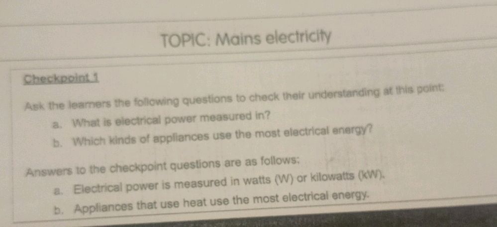 Checkpoint 1 TOPIC: Mains electricity Ask | StudyX