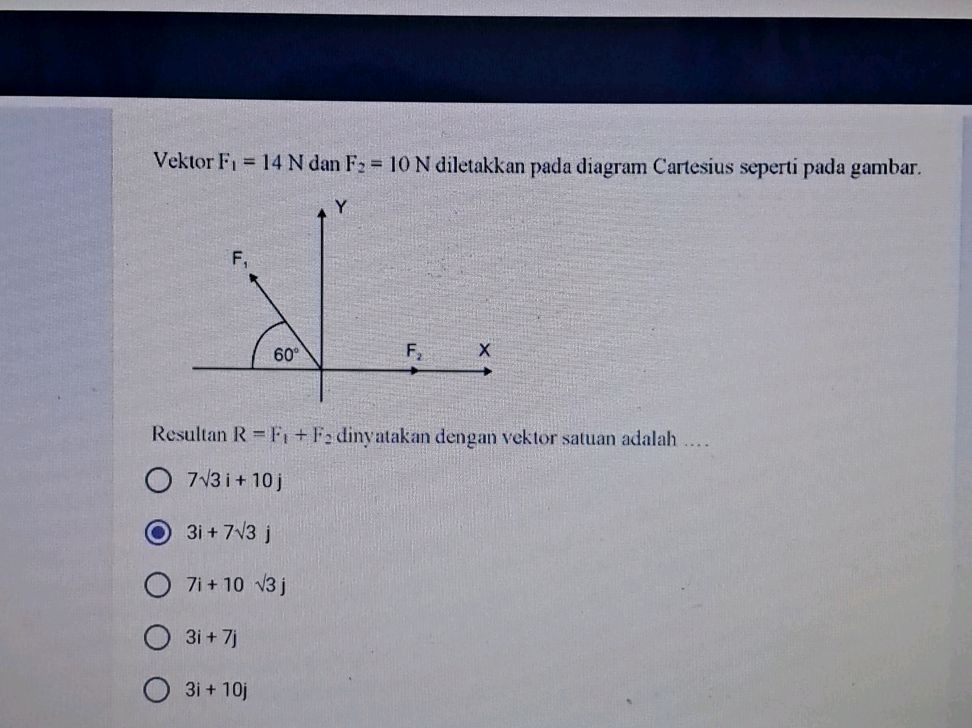 Vektor $F1 = 14$ N dan $F2 = 10$ N