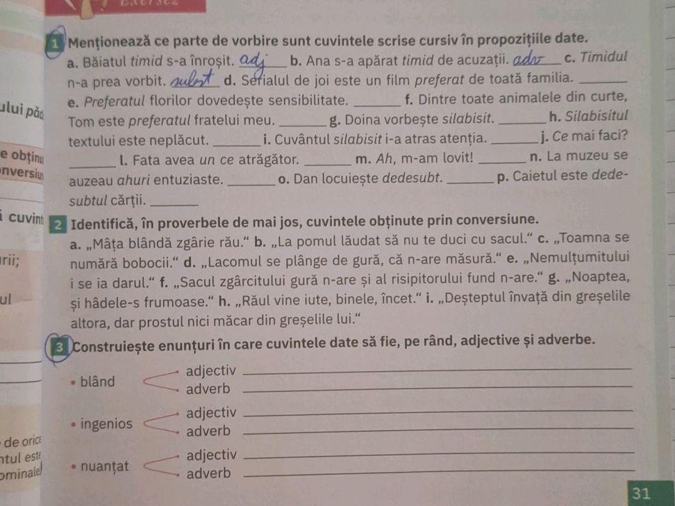Menționează ce parte de vorbire sunt