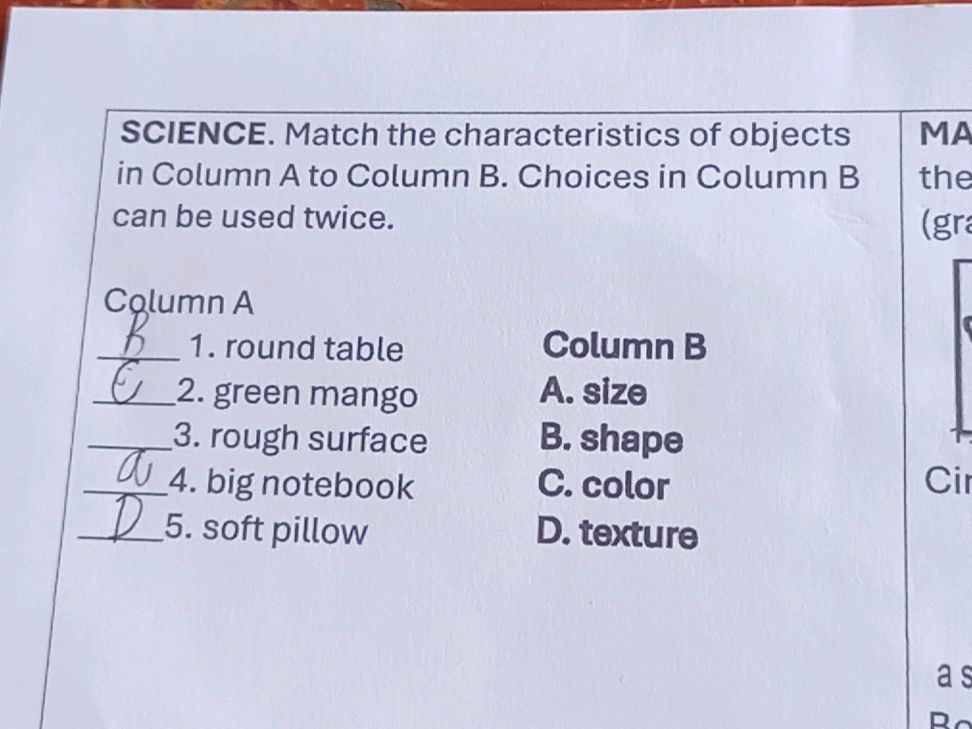 SCIENCE. Match the characteristics of | StudyX