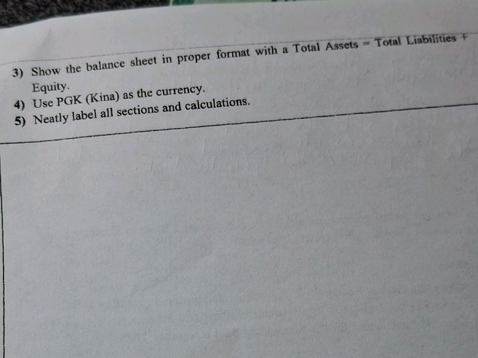 3) Show the balance sheet in proper format
