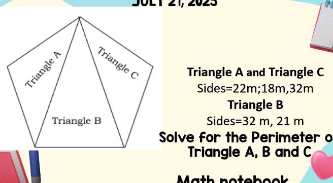 Triangle A and Triangle C Sides=22m;18m,32m