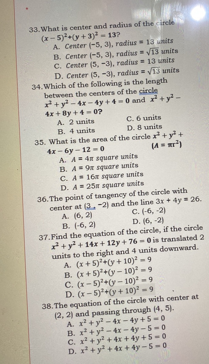 33. What is center and radius of the circle | StudyX