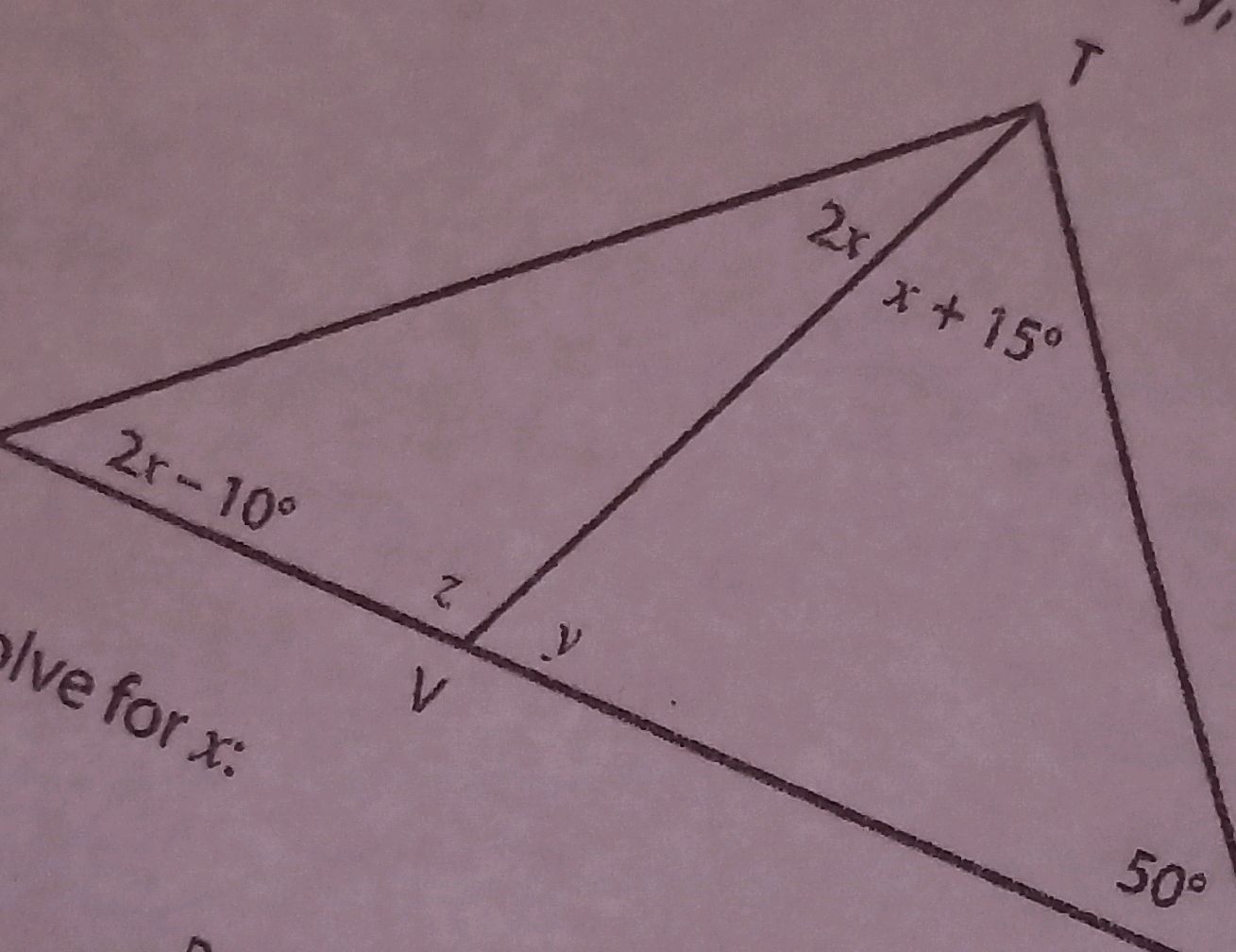 Solve for x: In triangle TV, the angles are | StudyX