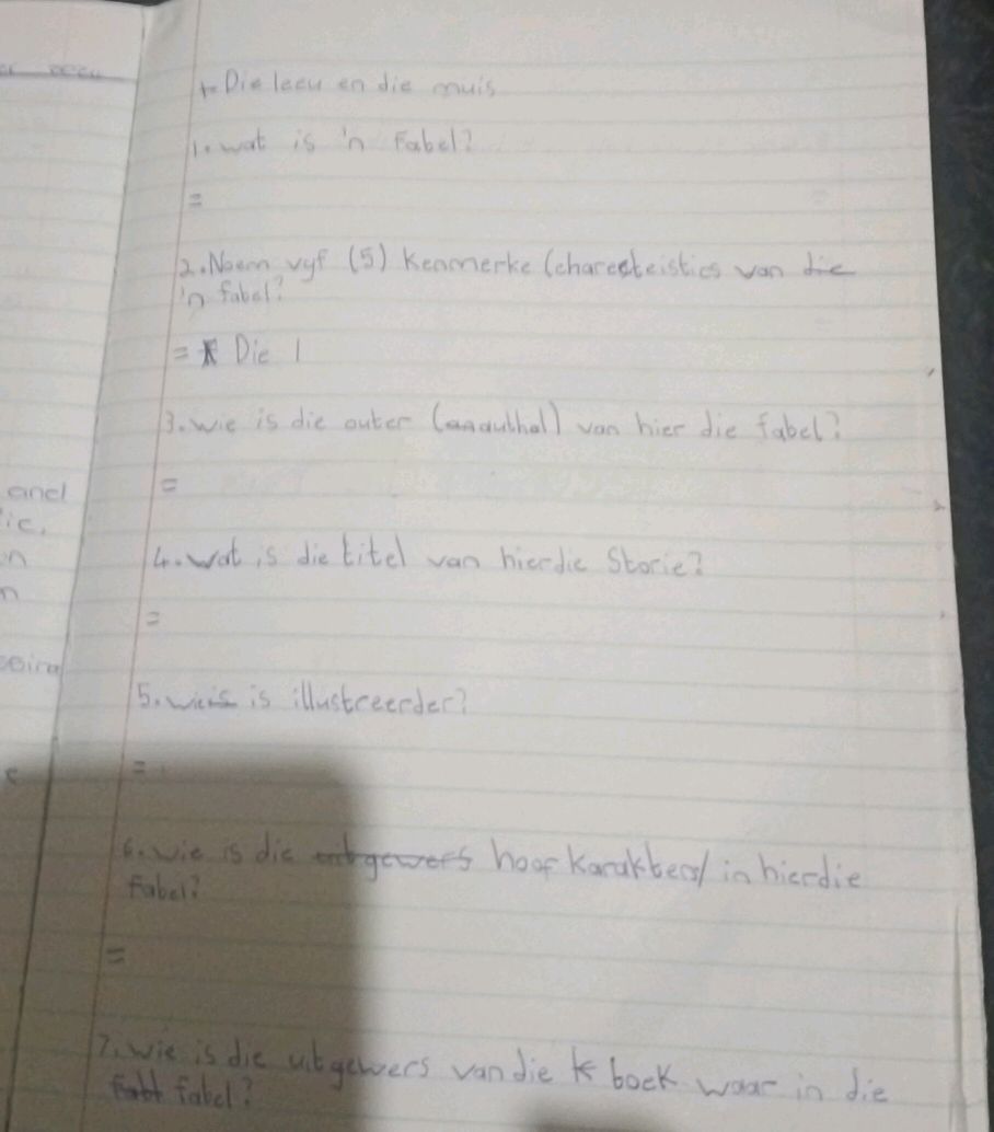 1. Die leeu en die muis 2. Wat is 'n | StudyX