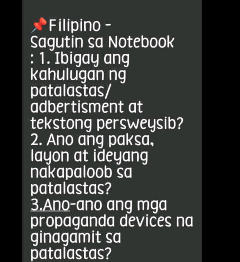 Filipino Sagutin sa Notebook 1. Ibigay ang