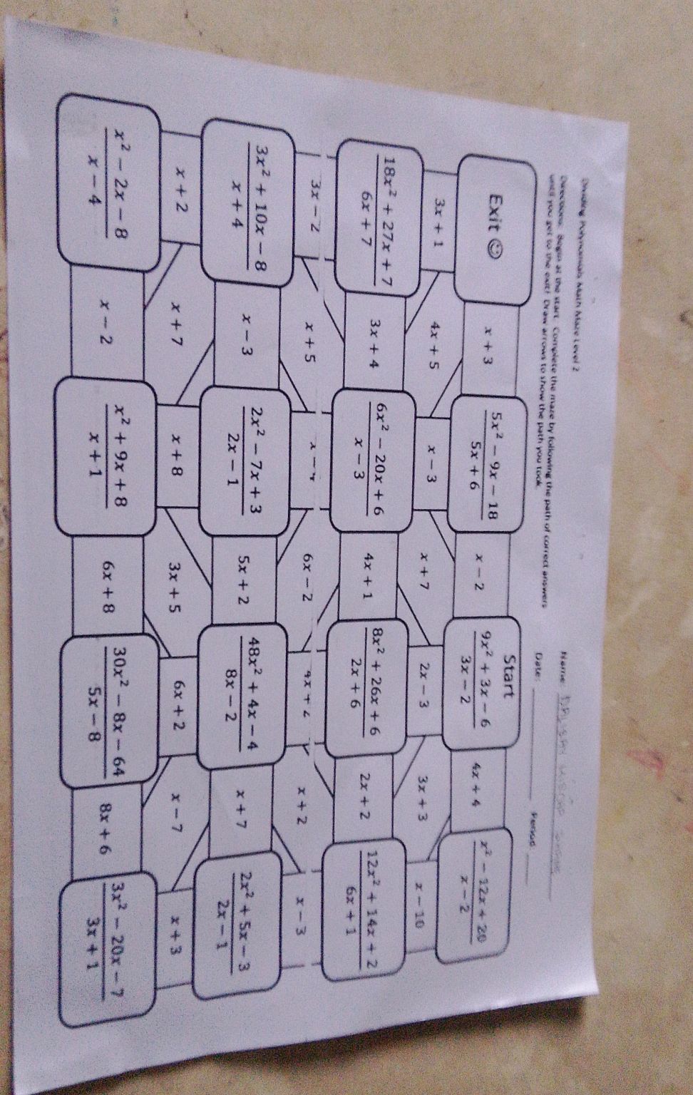 Dividing Polynomials Math Maze Level 2 | StudyX