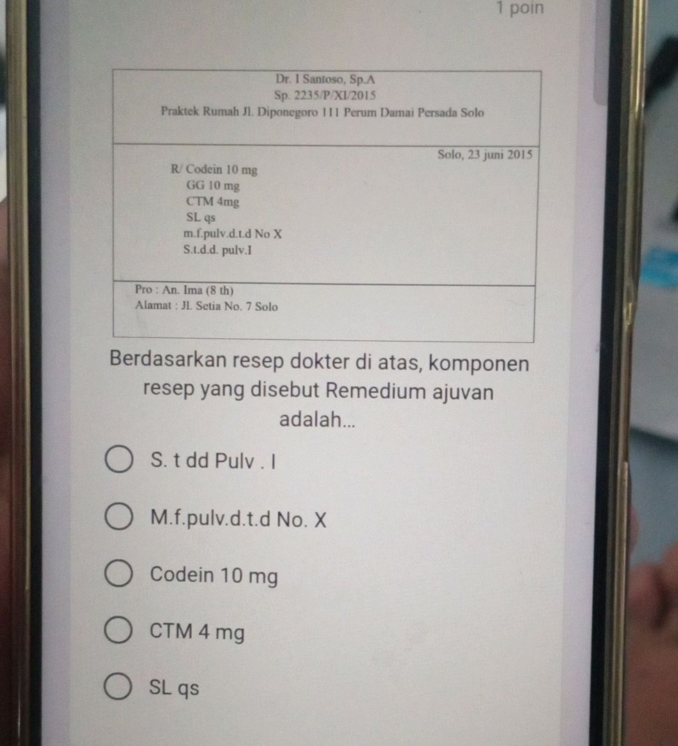 Berdasarkan resep dokter di atas, komponen