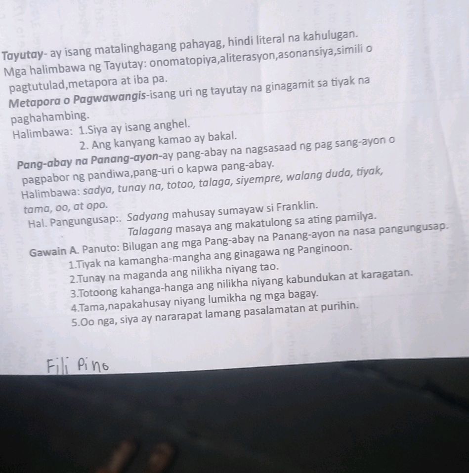 Gawain A. Panuto: Bilugan ang mga Pang-abay | StudyX