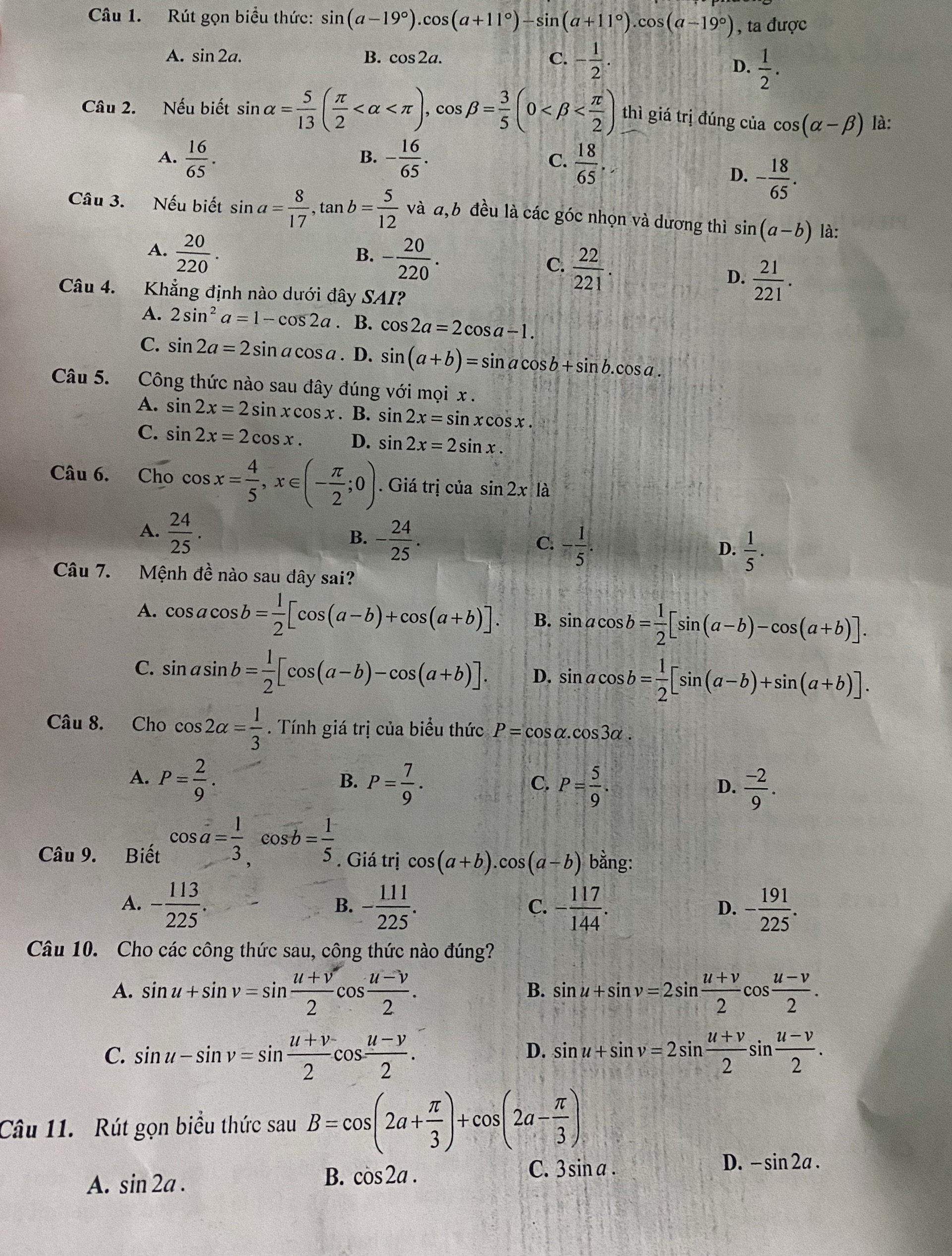 Câu 1. Rút gọn biểu thức: $ (a-19^{ } ) | StudyX
