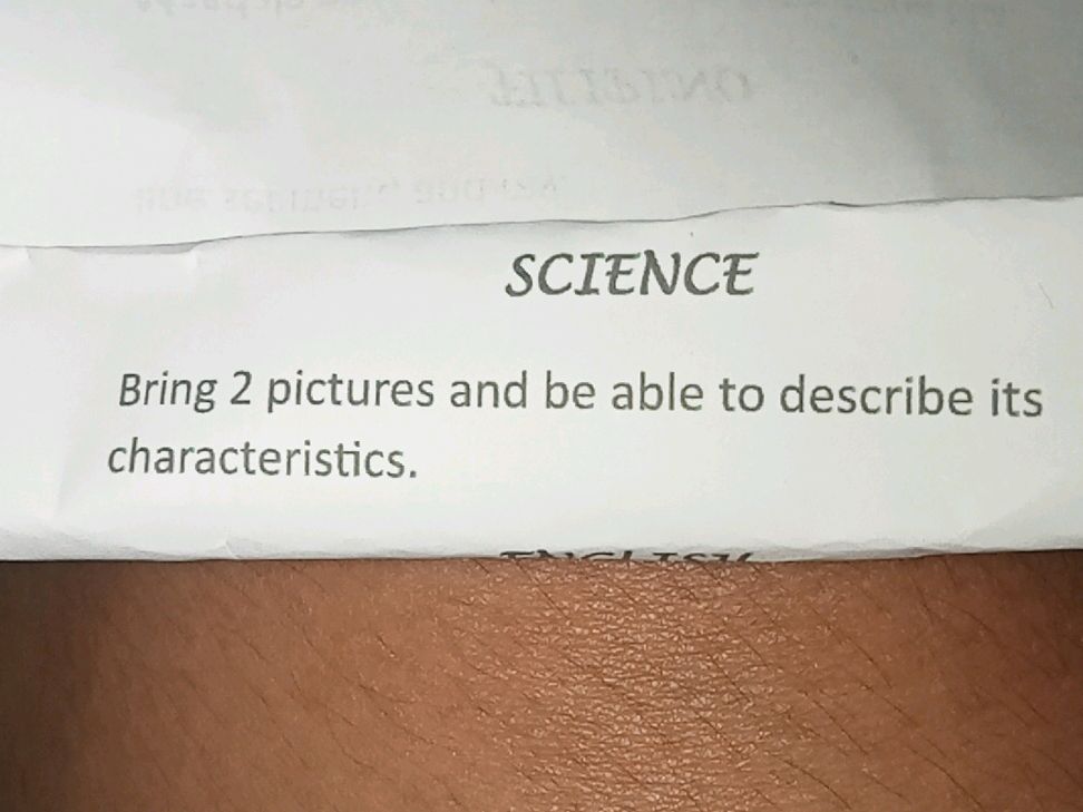 SCIENCE Bring 2 pictures and be able to | StudyX