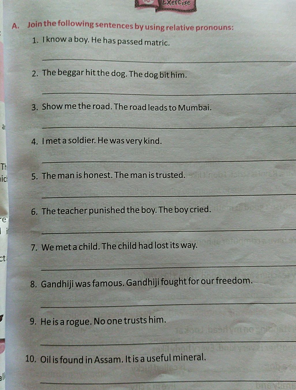 A. Join the following sentences by using | StudyX