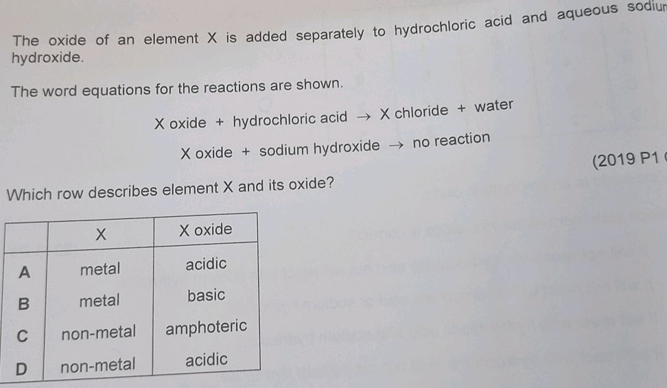The oxide of an element X is added | StudyX