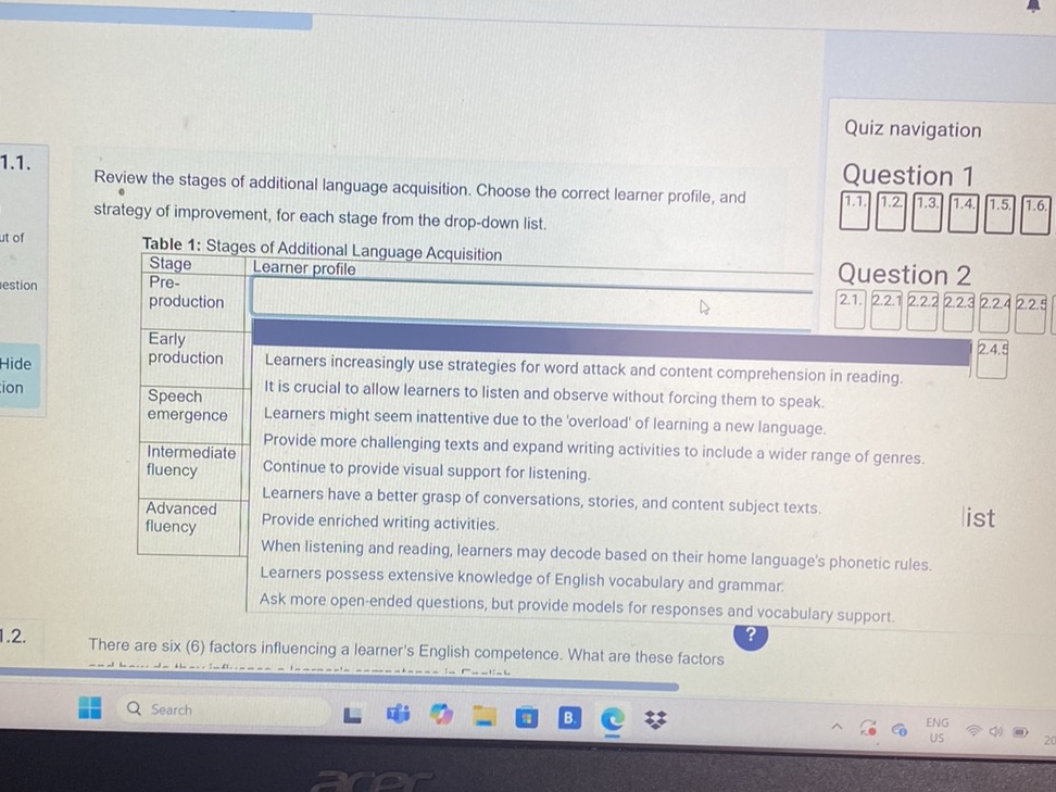 Review the stages of additional language | StudyX