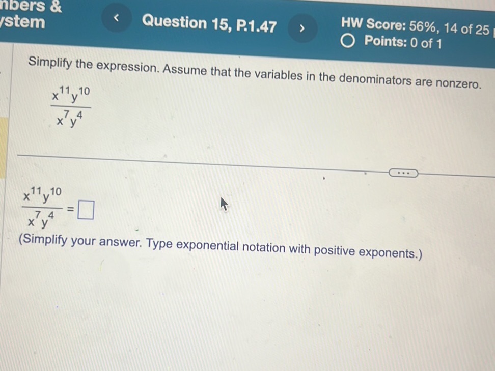Simplify the expression. Assume that the | StudyX