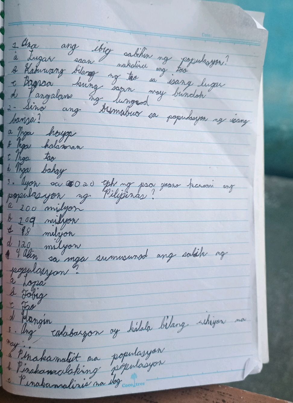Ano ang ibig sabihin ng populasyon? a. Lugar