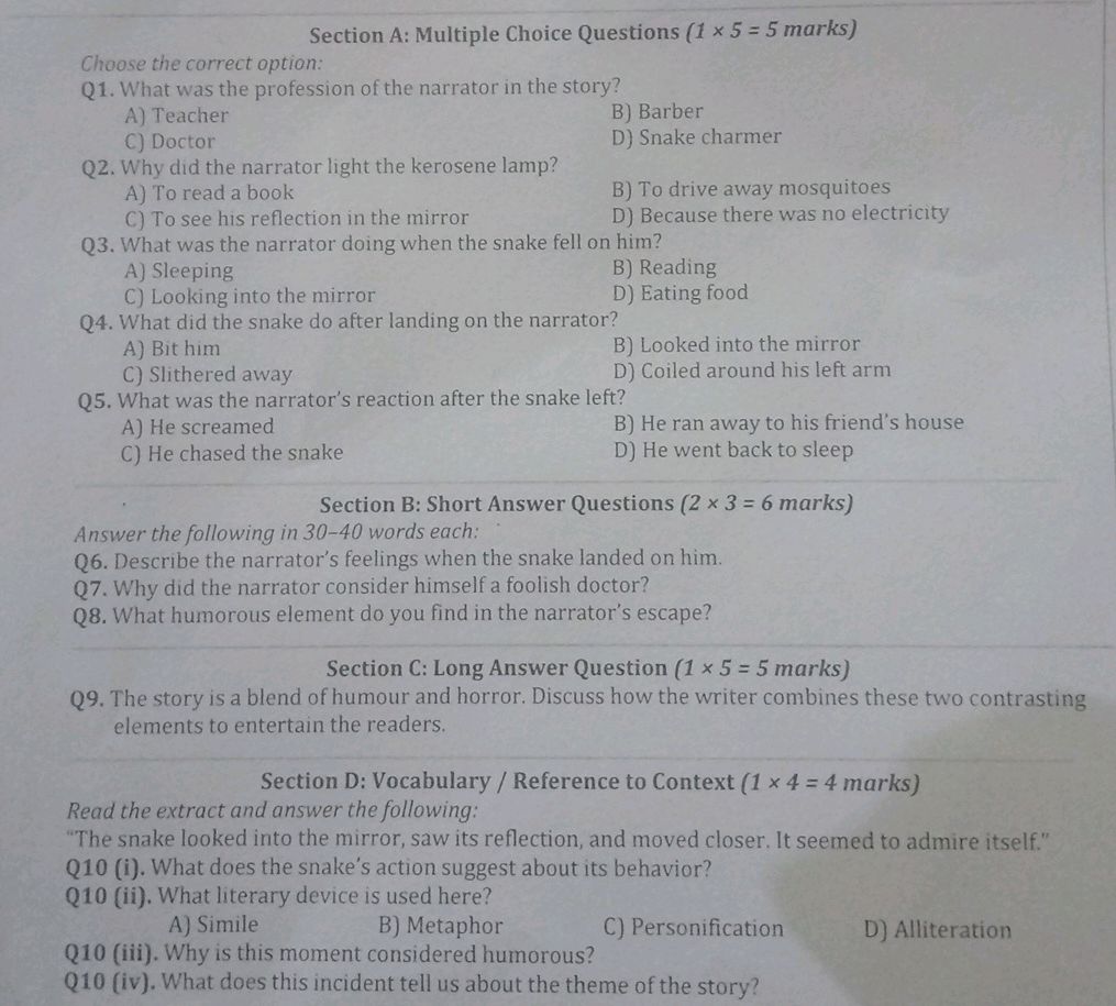 Section A: Multiple Choice Questions (1 x 5 | StudyX