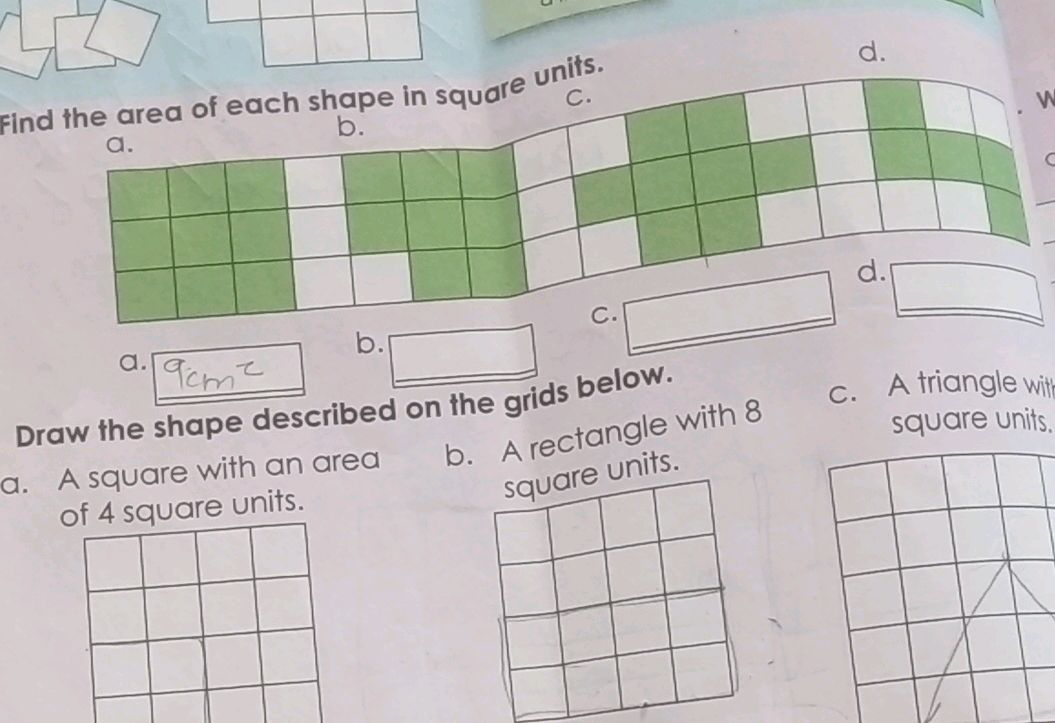 Find the area of each shape in square units. | StudyX