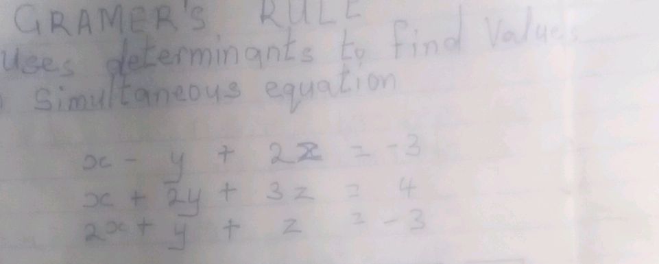 GRAMER'S RULE uses determinants to find | StudyX