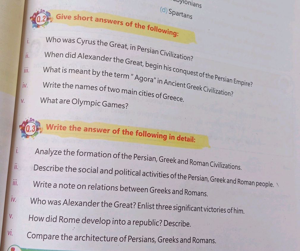 Q.2 Give short answers of the following: i.