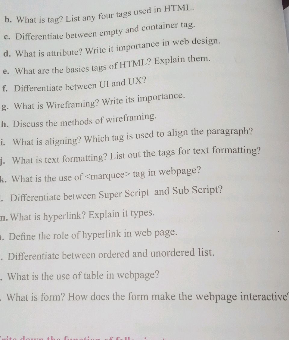b. What is tag? List any four tags used in | StudyX