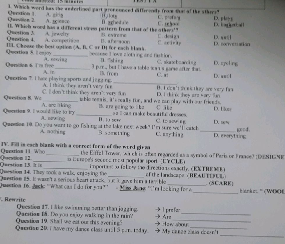 1. Which word has the underlined part | StudyX