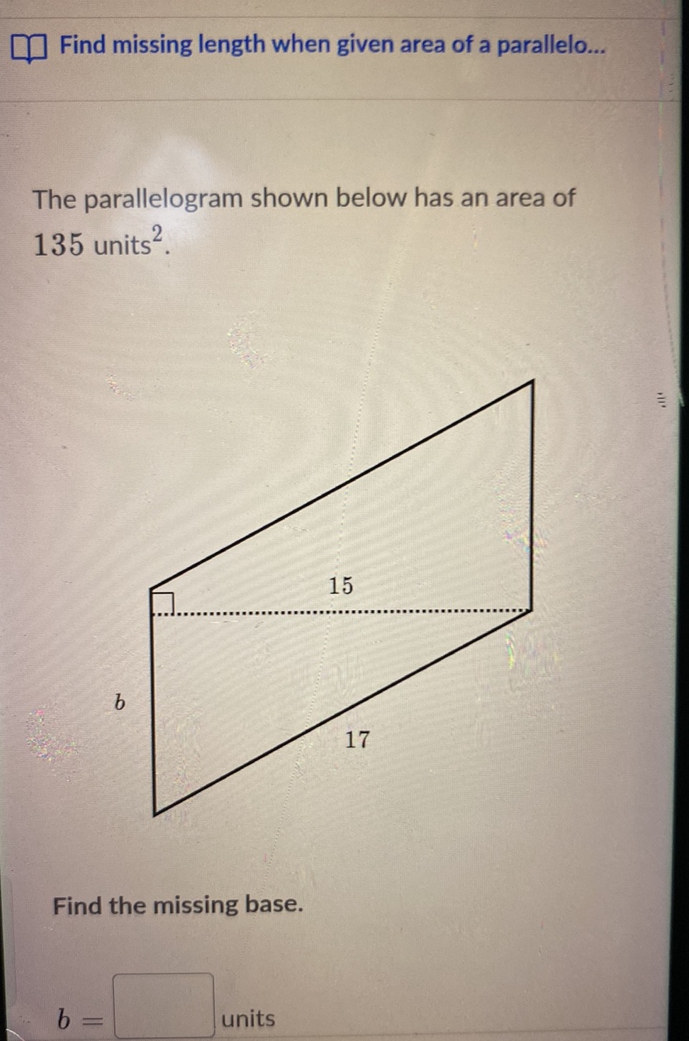 Find missing length when given area of a | StudyX
