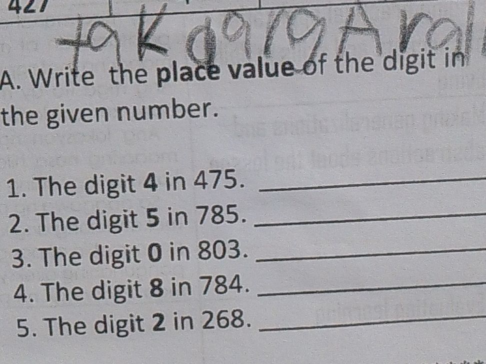 A. Write the place value of the digit in the | StudyX