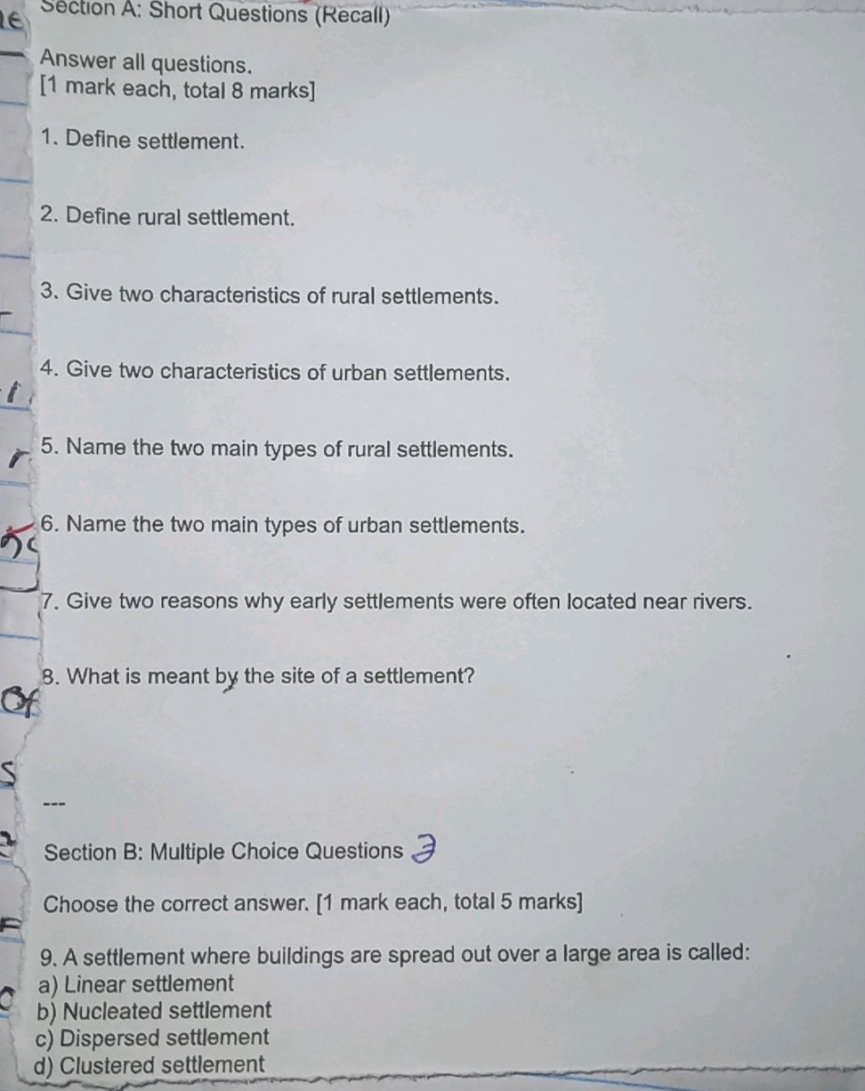 Section A: Short Questions (Recall) Answer | StudyX