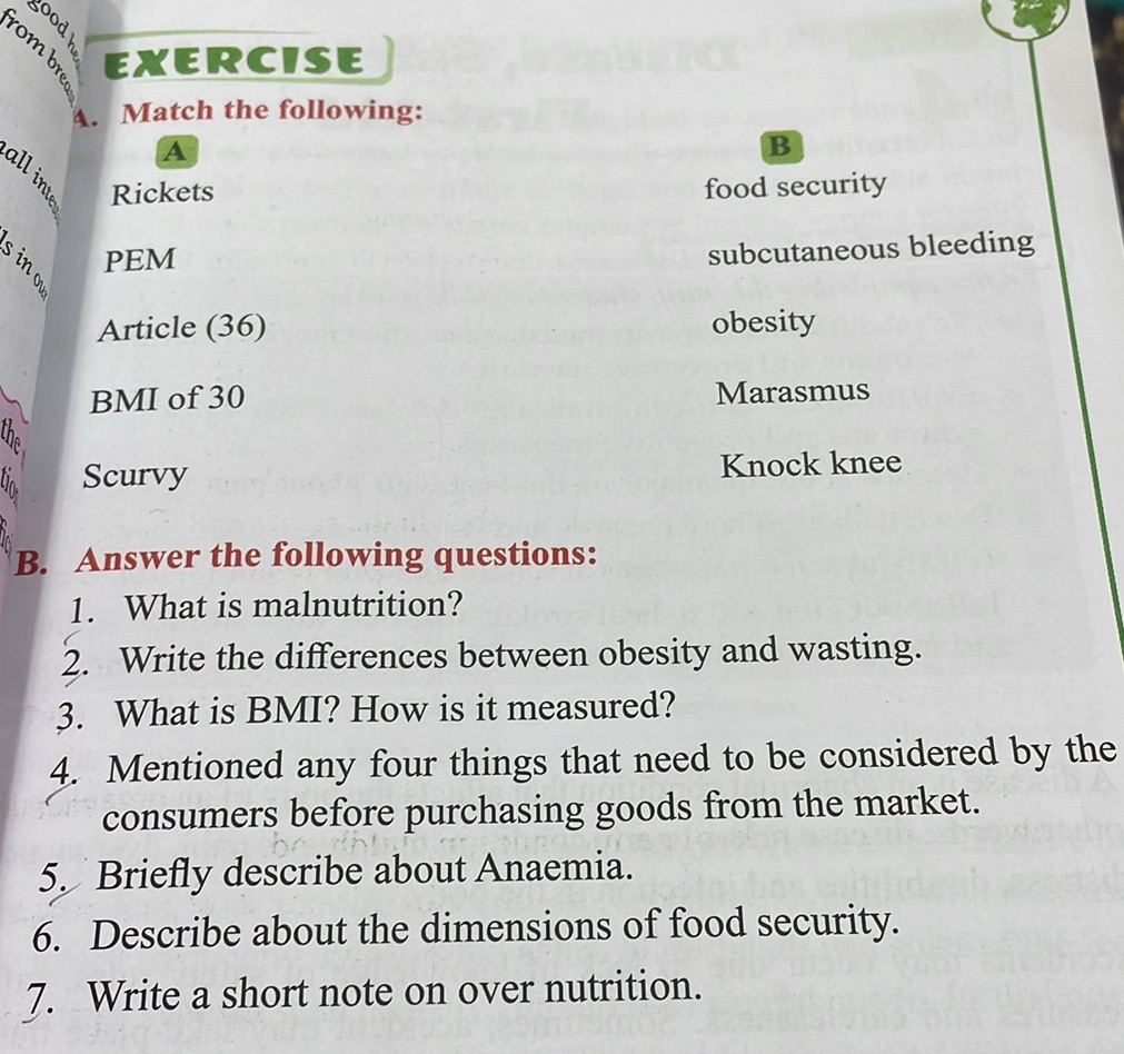 A. Match the following: Rickets food