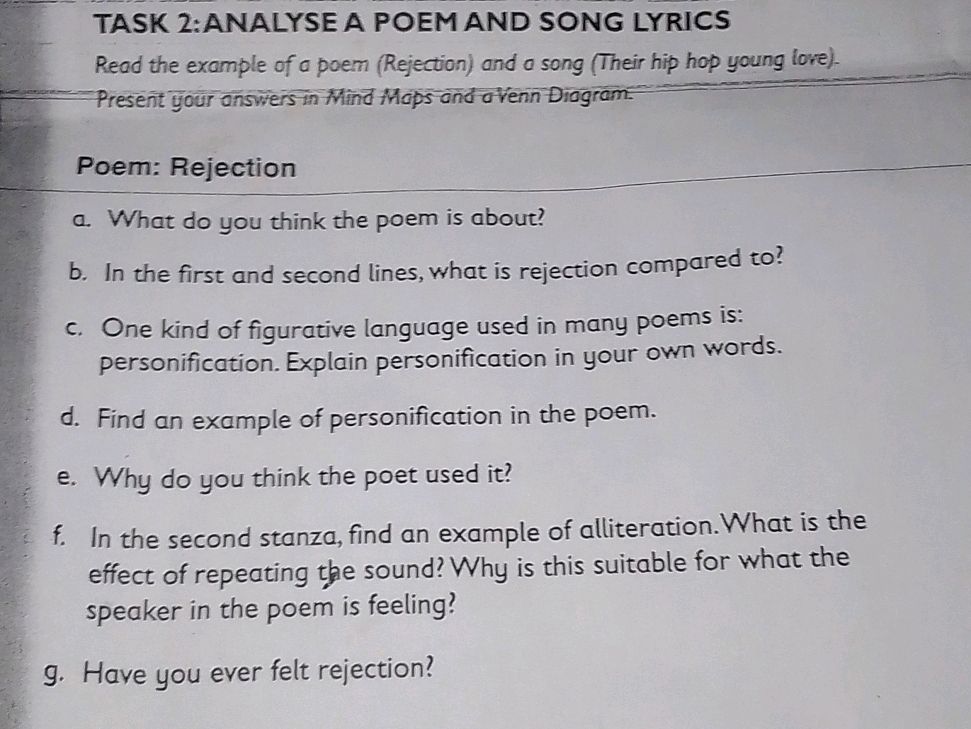 TASK 2:ANALYSE A POEM AND SONG LYRICS Read | StudyX