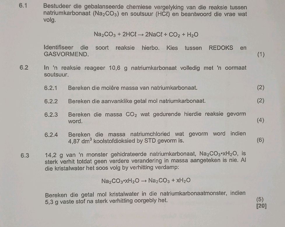 6.1 Bestudeer die gebalanseerde chemiese