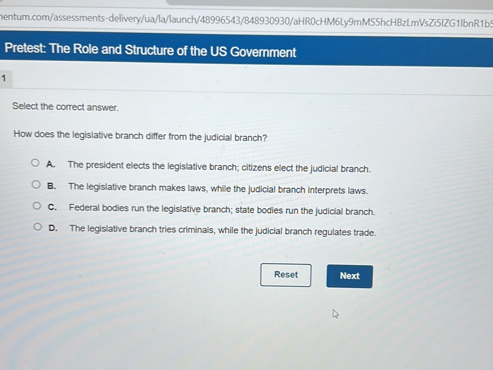 How does the legislative branch differ from