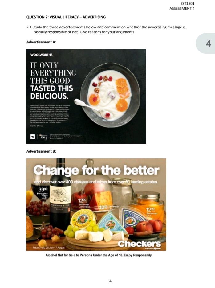 QUESTION 2: VISUAL LITERACY - ADVERTISING | StudyX